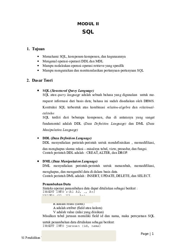 LAPORAN MODUL II BASIS DATA SQL