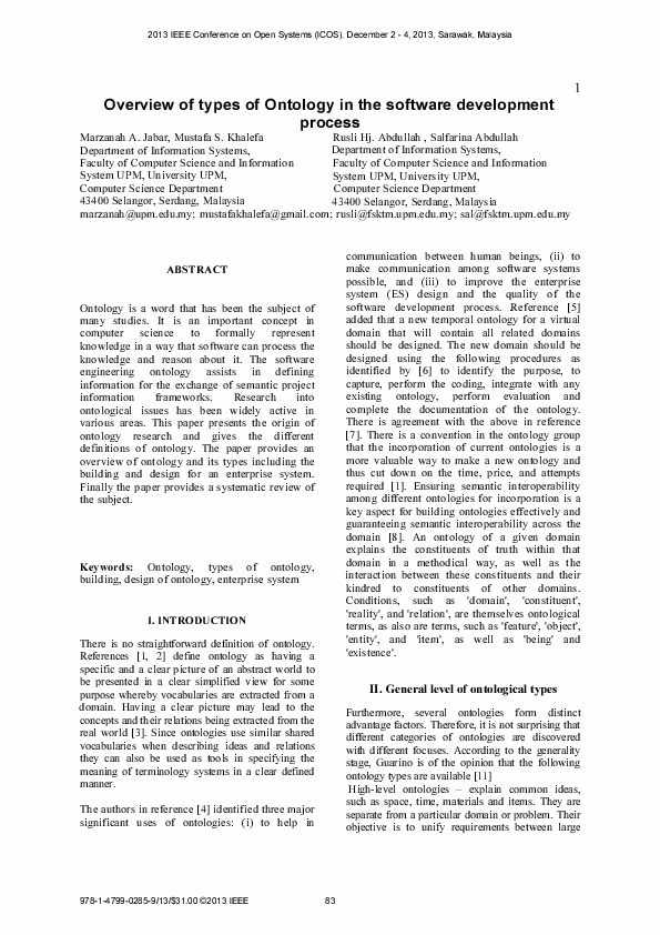 (PDF) Overview of types of Ontology in the software development process