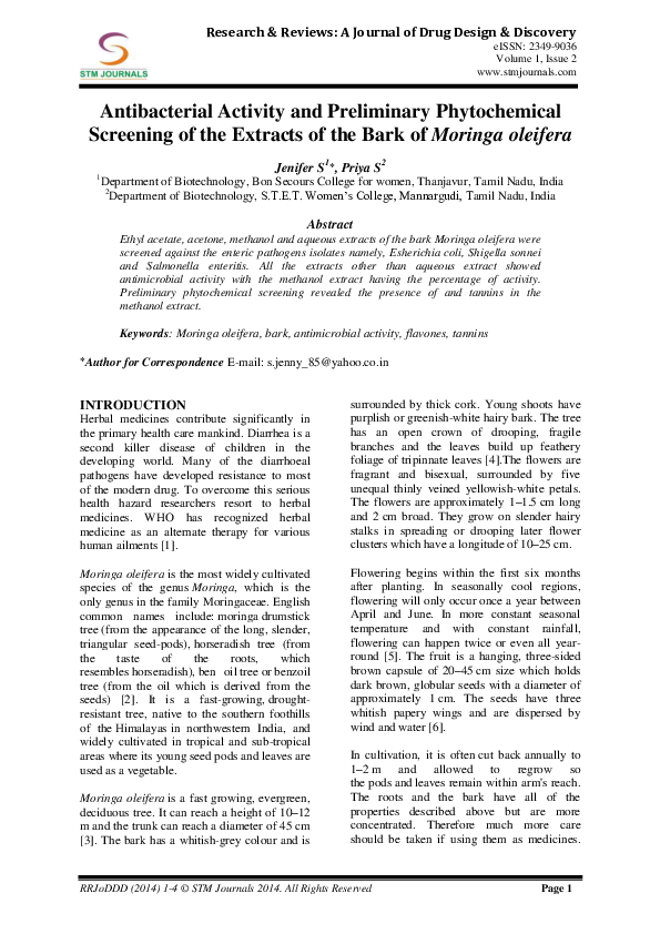 (PDF) Antibacterial Activity and Preliminary Phytochemical Screening of the Extracts of the Bark ...