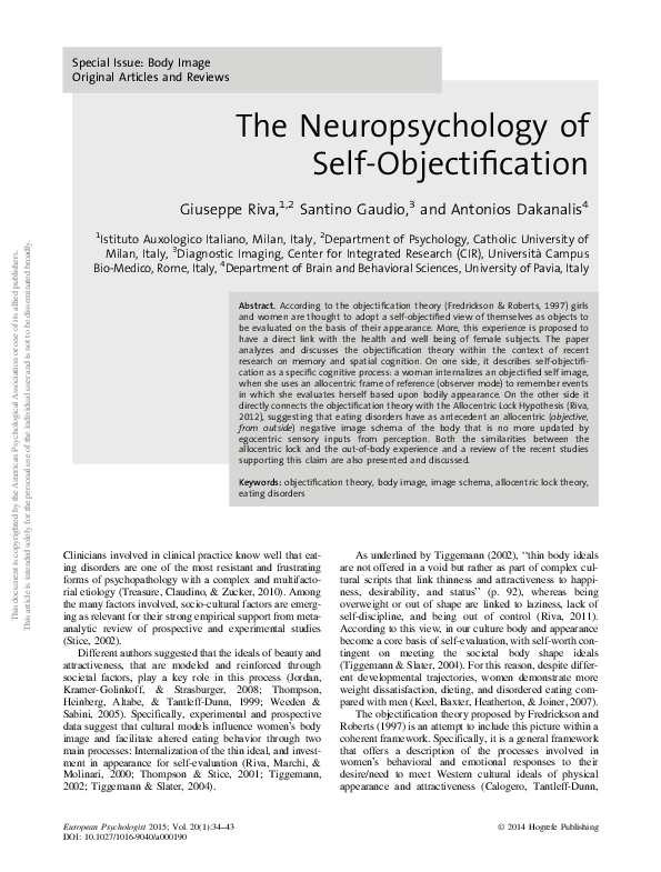 (PDF) The neuropsychology of self-objectification