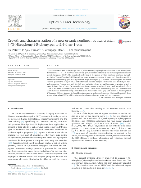 (PDF) Growth and characterization of a new organic nonlinear optical ...