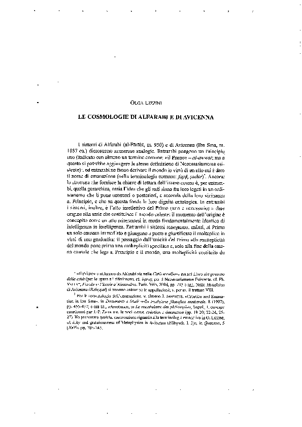 (PDF) "Le cosmologie di Alfarabi e di Avicenna"