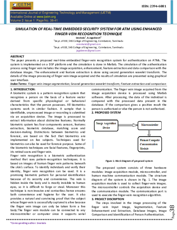 (PDF) SIMULATION OF REAL-TIME EMBEDDED SECURITY SYSTEM FOR ATM USING ENHANCED FINGER-VEIN ...