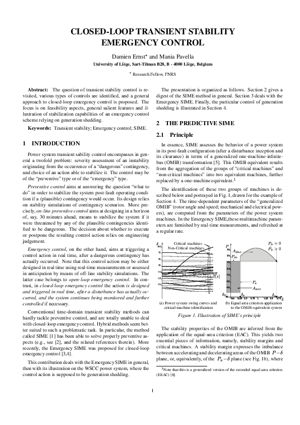 (PDF) Closed-loop transient stability emergency control