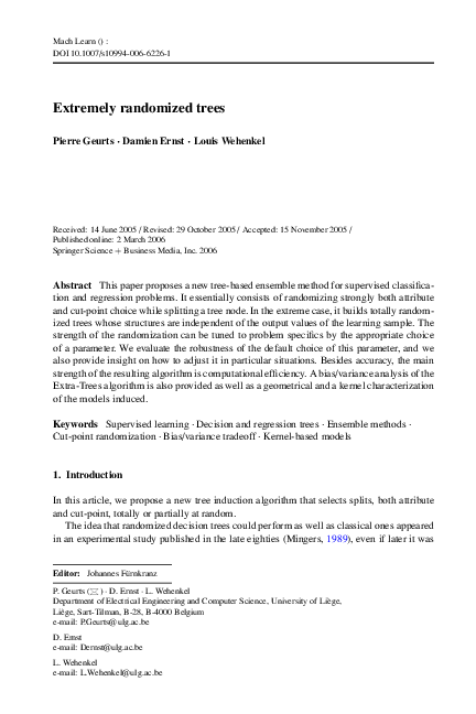 (PDF) Extremely randomized trees