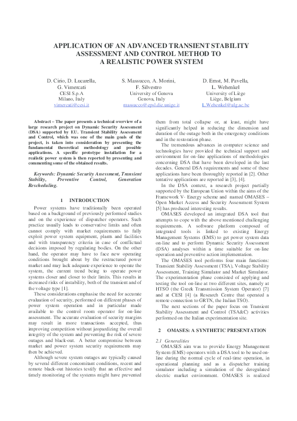 (PDF) Application of an Advanced Transient stability assessment and ...