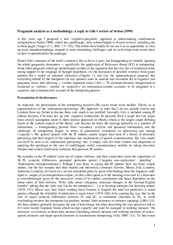 (PDF) Response to Gile review of Setton 1999