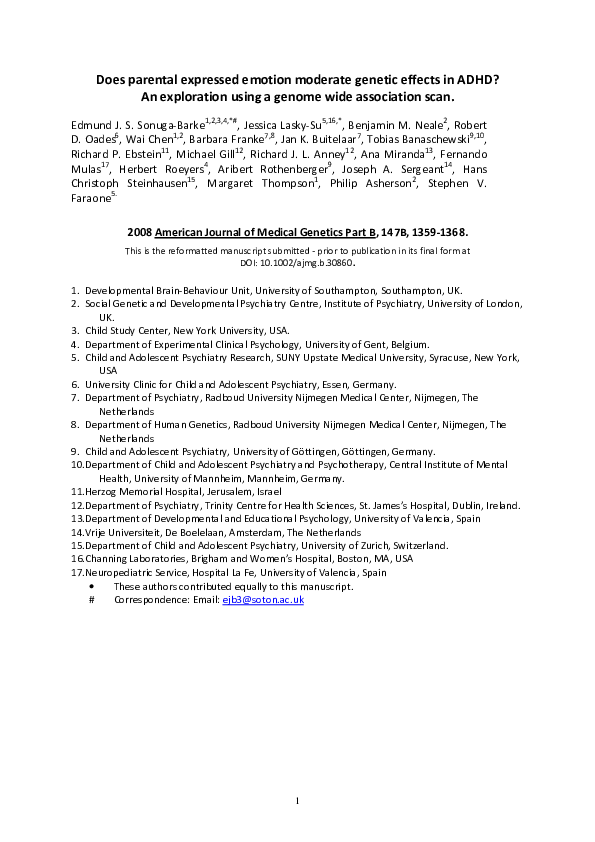 (PDF) Does parental expressed emotion moderate genetic effects in ADHD ...