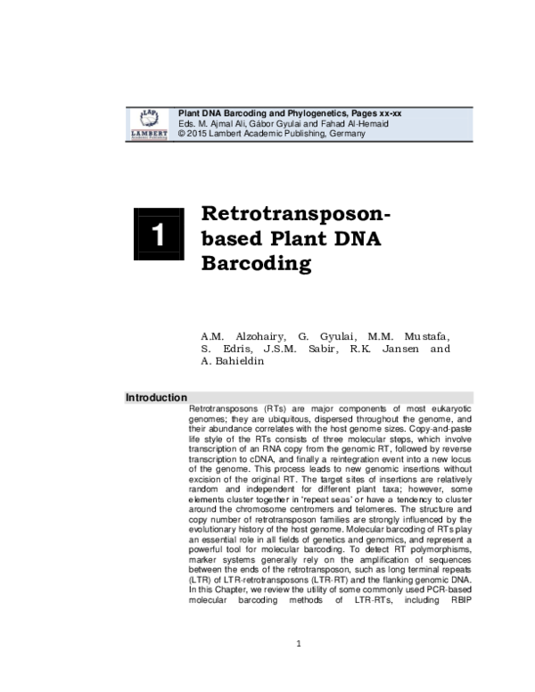 (PDF) Chapter Title: Retrotransposon-based Plant DNA Barcoding book ...