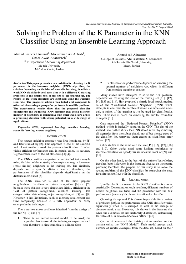 Pdf Ensemble Learning For Optimal K In Knn