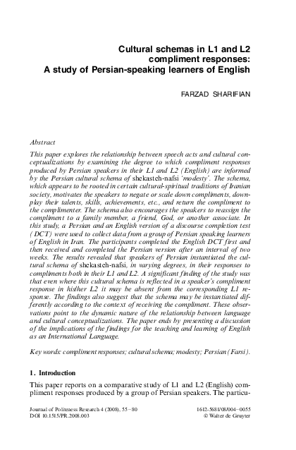 (PDF) Cultural schemas in L1 and L2 compliment responses: A study of ...