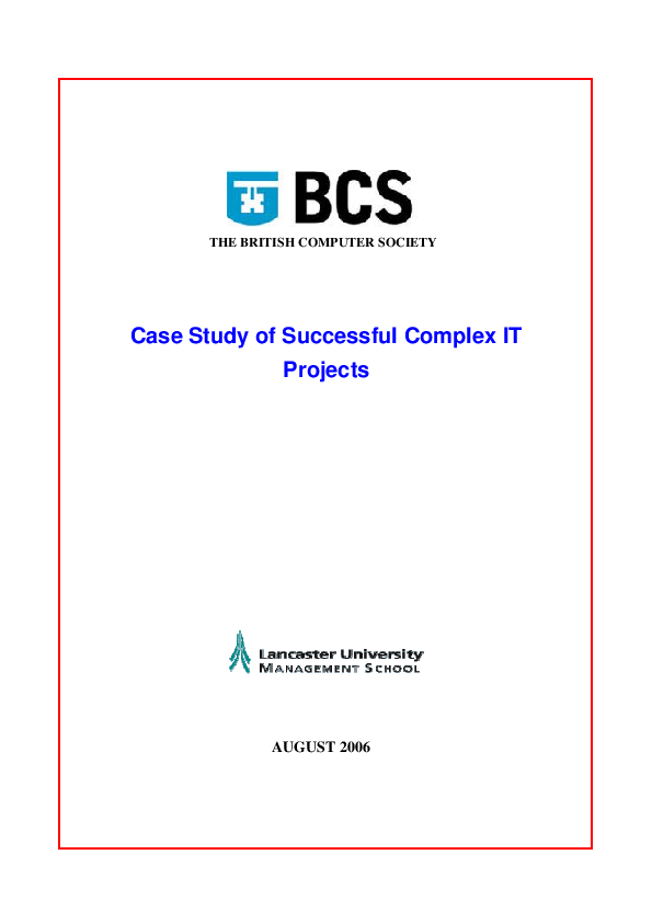 (PDF) Case Study of Successful Complex IT Projects AUGUST 2006