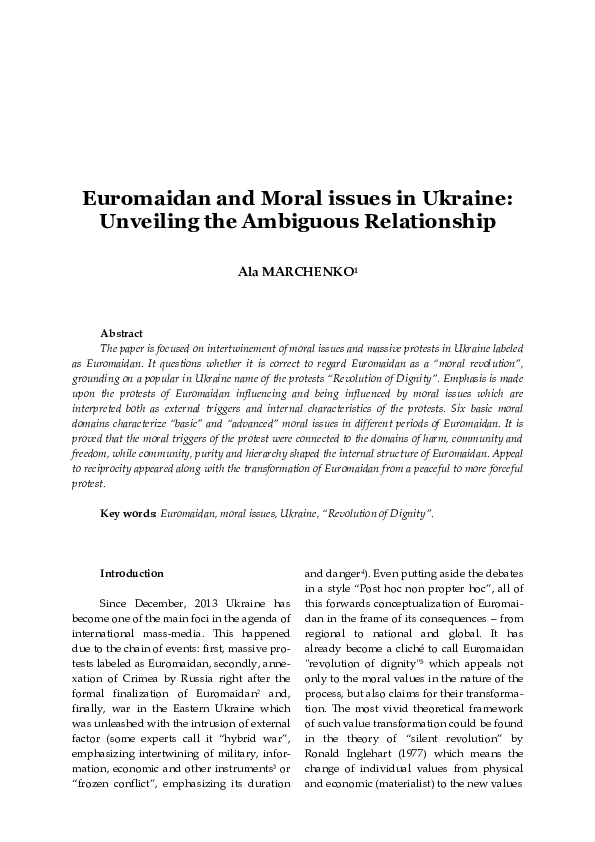 (PDF) Alla Marchenko. Euromaidan and Moral Issues in Ukraine: Unveiling ...
