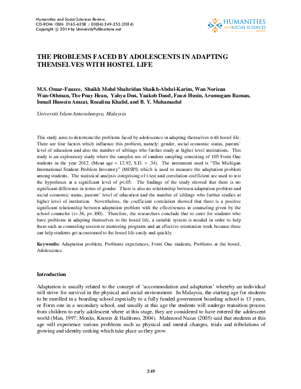 (PDF) THE PROBLEMS FACED BY ADOLESCENTS IN ADAPTING THEMSELVES WITH ...