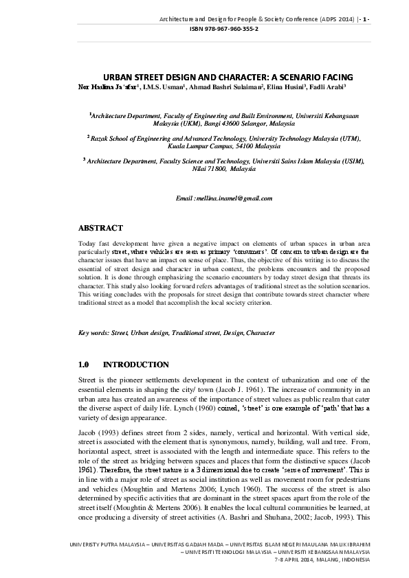 (PDF) URBAN STREET DESIGN AND CHARACTER: A SCENARIO FACING