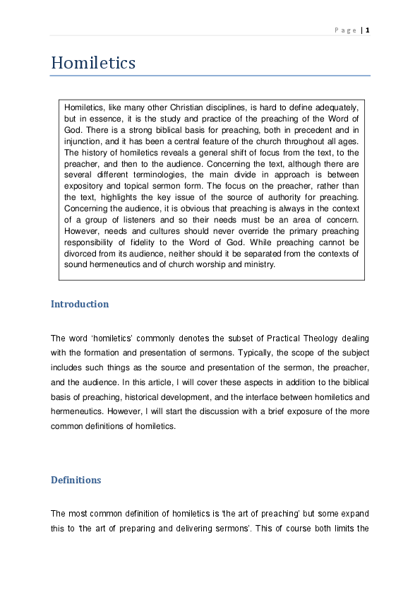 (PDF) Homiletics - an introductory overview
