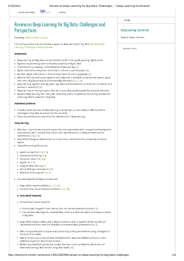 (PDF) Review on Deep Learning for Big Data: Challenges and Perspectives
