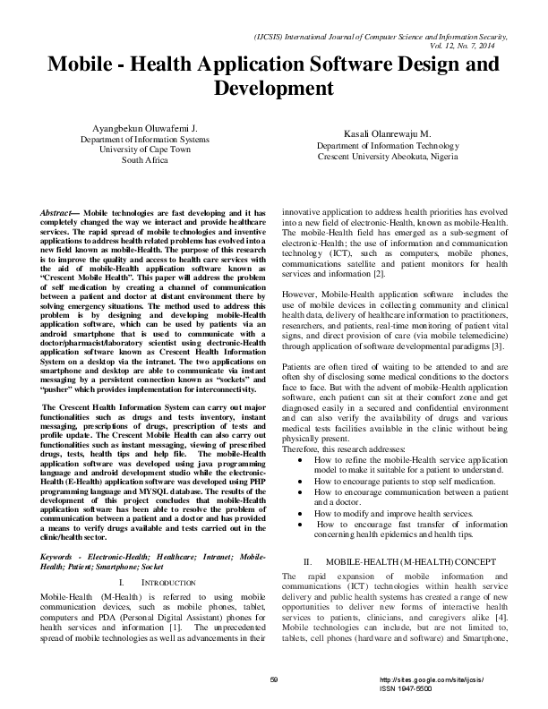 (PDF) Mobile- Health Application Software Design and Development