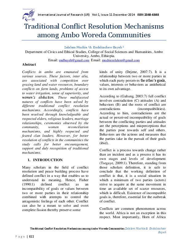 (PDF) Traditional Conflict Resolution Mechanisms among Ambo Woreda ...