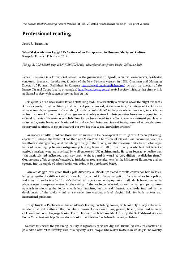 (DOC) James R. Tumusiime What Makes Africans Laugh? Reflections of an ...