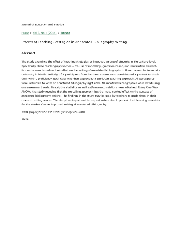 (DOC) Effects of Teaching Strategies in Annotated Bibliography Writing