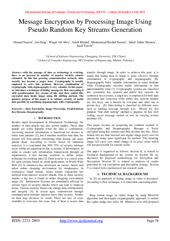 (PDF) Message Encryption by Processing Image Using Pseudo Random Key Streams Generation