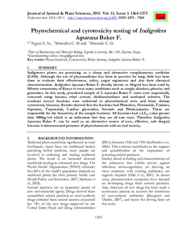 (PDF) Phytochemical and cytotoxicity testing of Indigofera lupatana ...