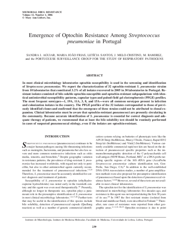 (PDF) Emergence of optochin resistance among Streptococcus pneumoniae ...