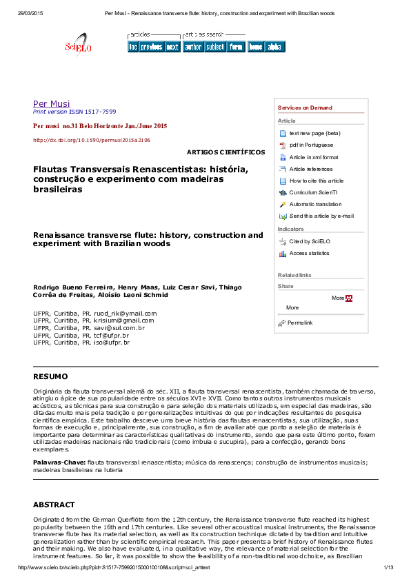(PDF) Renaissance transverse flute: history, construction and ...