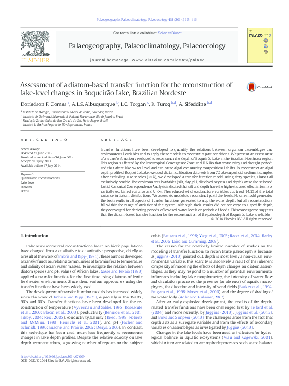 (PDF) Assessment of a diatom-based transfer function for the ...