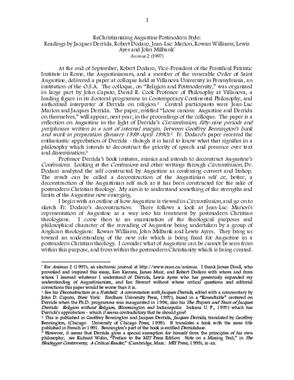 (PDF) Re-Christianizing Augustine Postmodern Style: Readings by Jacques ...