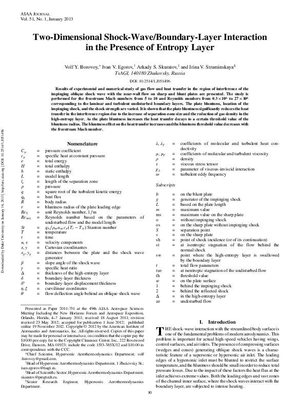 Pdf Two Dimensional Shock Waveboundary Layer Interaction In The Presence Of Entropy Layer