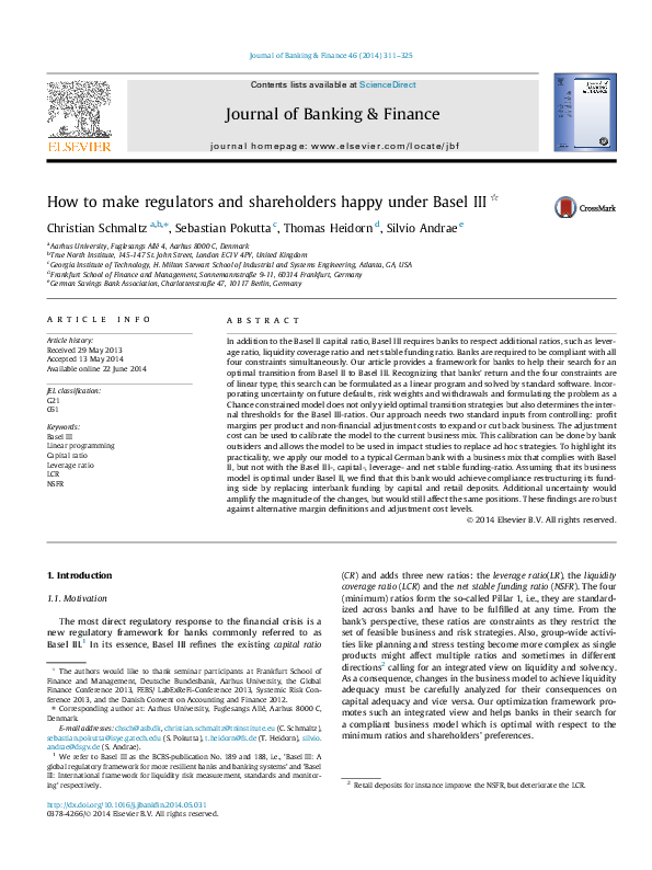 (PDF) How to make regulators and shareholders happy under Basel III