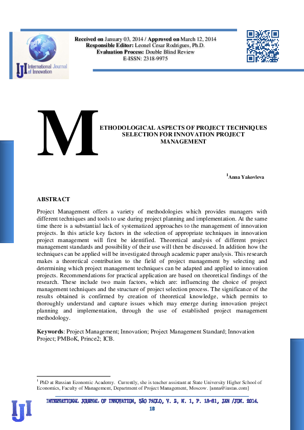 PDF Methodological Aspects Of Project Techniques Selection For Innovation Project Management pdf-methodological-aspects-of-project-techniques-selection-for-innovation-project-management