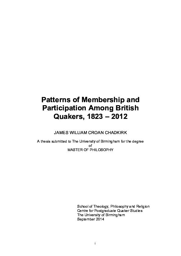 (PDF) Patterns of Membership and Participation Among British Quakers ...