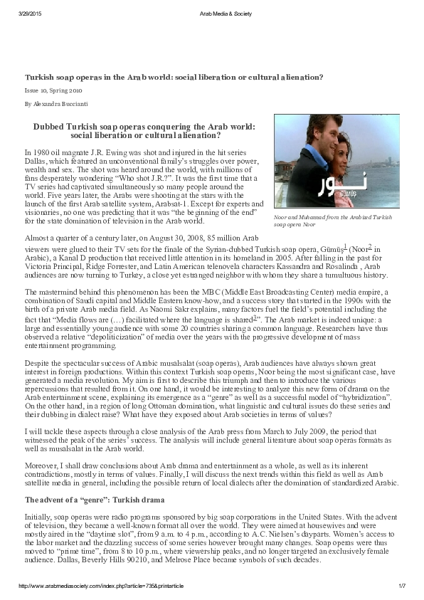 (PDF) Dubbed Turkish soap operas conquering the Arab world: social ...