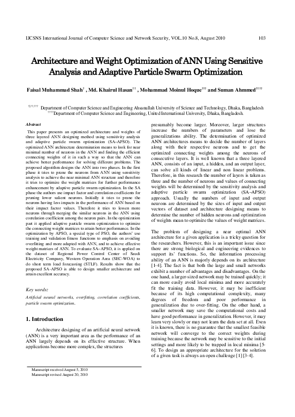 Pdf Architecture And Weight Optimization Of Ann Using Sensitive
