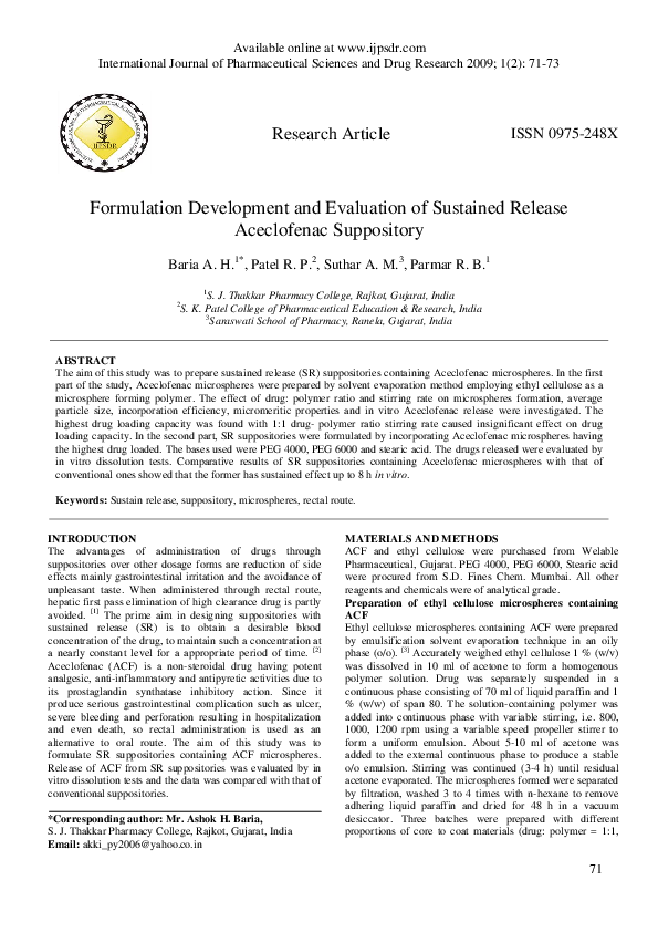 Formulation Development And Evaluation Of Sustained Release Aceclofenac Suppository