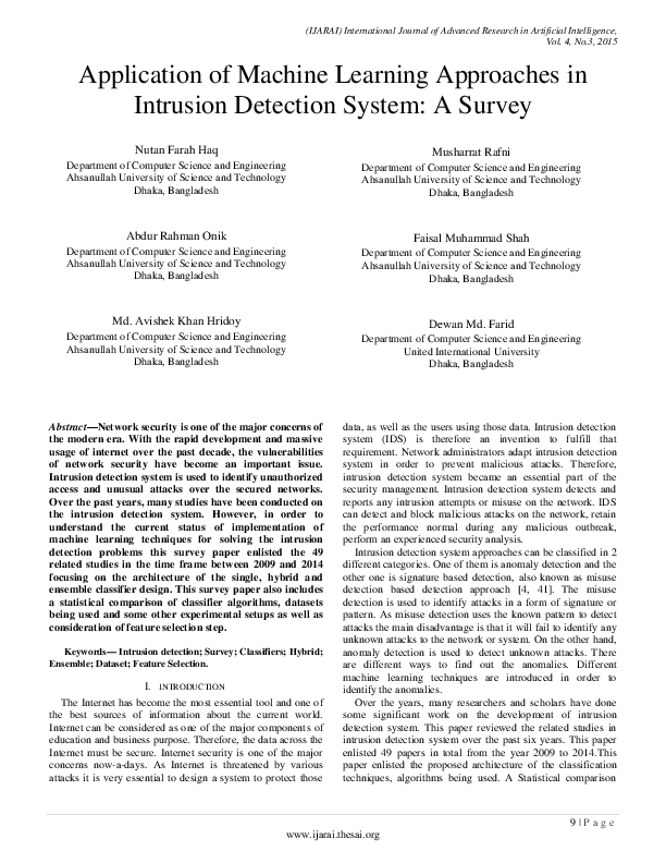 (PDF) Application of Machine Learning Approaches in Intrusion Detection ...