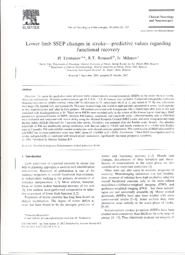 (PDF) Lower limb SSEP changes in stroke - predictive values regarding ...