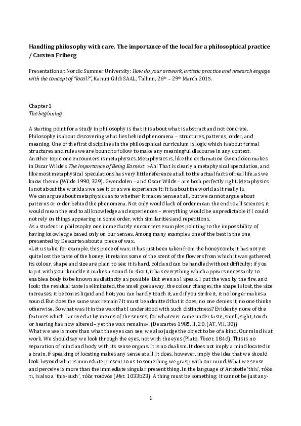 (PDF) Handling philosophy with care. The importance of the local for a ...