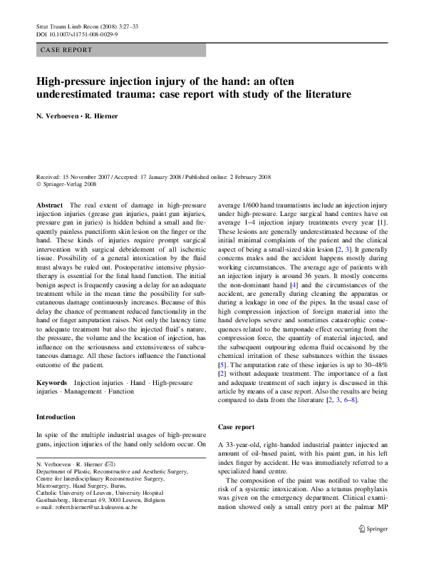 (PDF) CASE REPORT High-pressure injection injury of the hand: an often ...
