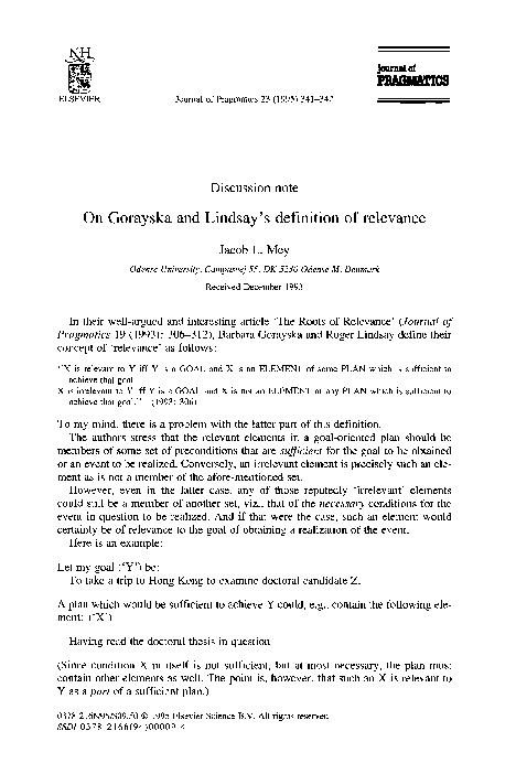 (PDF) On Gorayska and Lindsay's definition of relevance