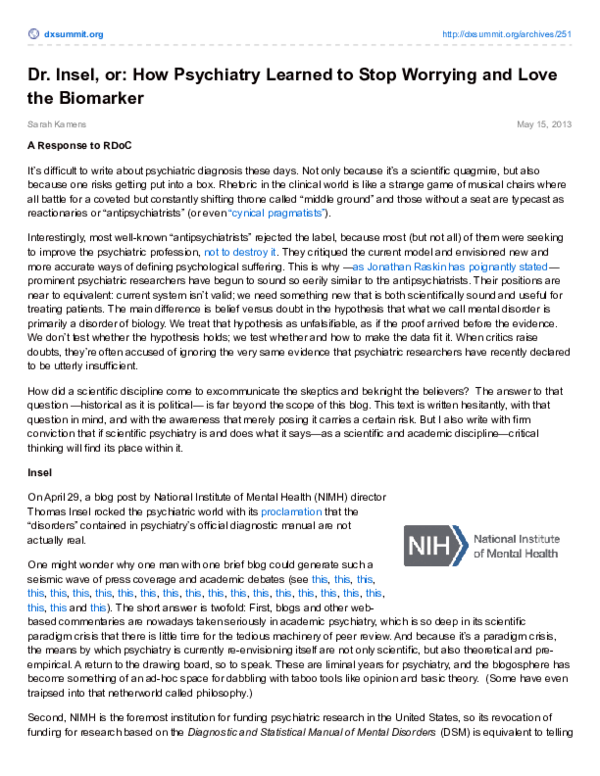 (PDF) Dr. Insel, or: How Psychiatry Learned to Stop Worrying and Love ...