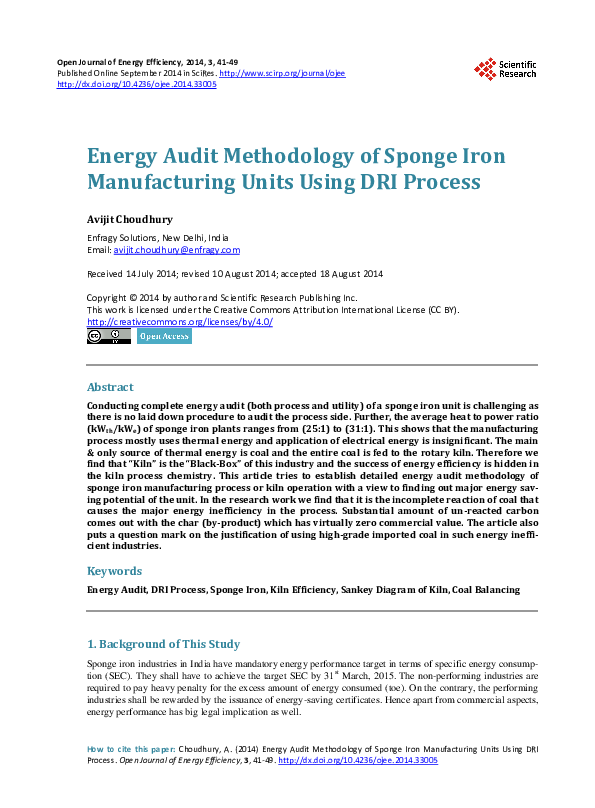(PDF) Energy Audit Methodology of Sponge Iron Manufacturing Units Using ...