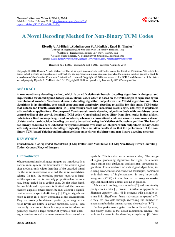 (PDF) A Novel Decoding Method for Non-Binary TCM Codes