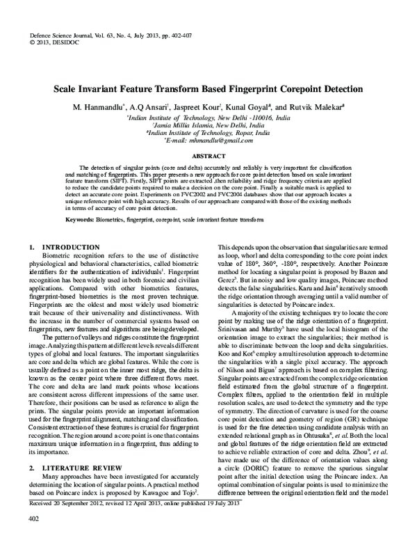 (PDF) Scale Invariant Feature Transform Based Fingerprint Corepoint Detection