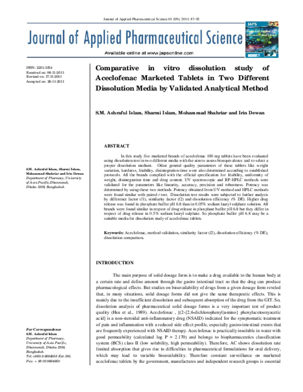 (PDF) Comparative in vitro dissolution study of Aceclofenac Marketed ...