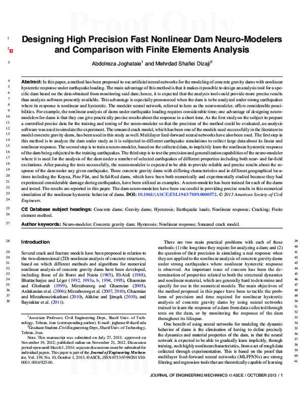 Pdf Designing High Precision Fast Nonlinear Dam Neuro Modelers And
