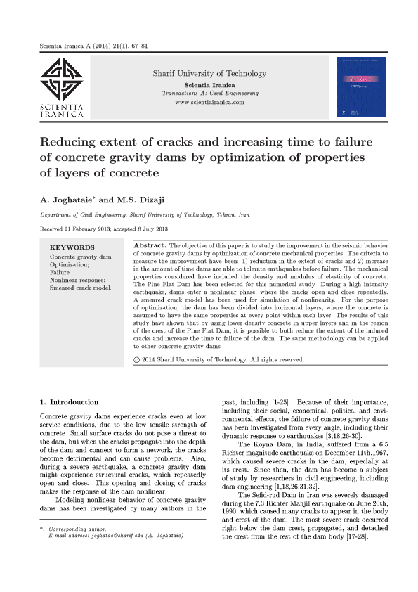 (PDF) Reducing Extent of Cracks and Increasing Time to Failure of Concrete Gravity Dams by ...
